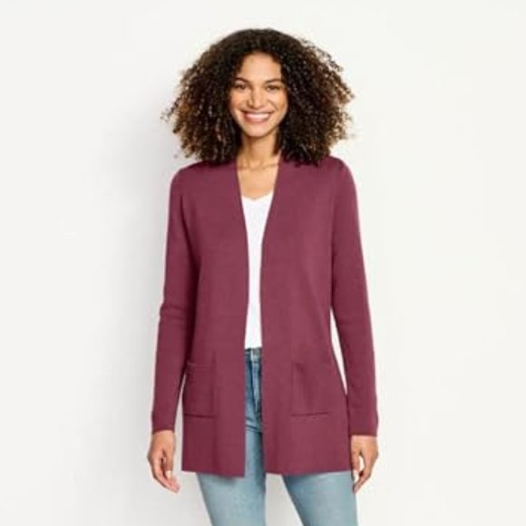Orvis | Sweaters | Orvis Open Front Wool Blend Maroon Anywear Cardigan ...